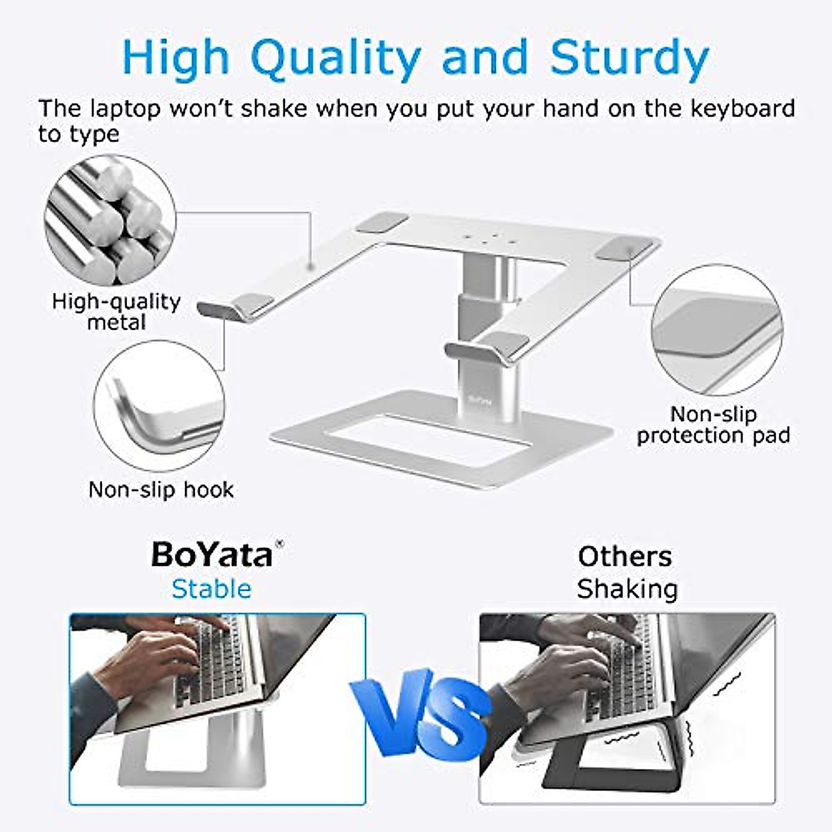 BoYata Laptop Stand, Ergonomic Aluminum Height Adjustable Computer Stand Laptop Riser Holder for Desk, Compatible with MacBook Pro/Air, Dell, Lenovo, HP, Samsung, More Laptops 11-17"
