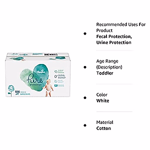 Diapers Size 4, 108 Count - Pampers Pure Protection Disposable Baby Diapers, Hypoallergenic and Unscented Protection, Enormous Pack (Packaging & Prints May Vary)
