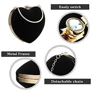 Womens Velour Heart Clutch Bag Vintage Shoulder Handbag Ladies Elegant Purse for Wedding Evening (Pink)