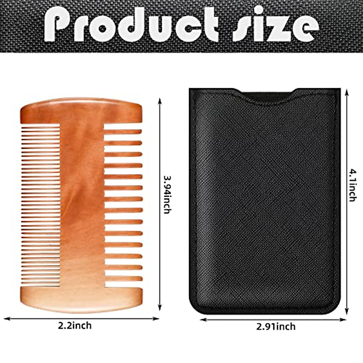 6 Pieces Beard Comb Natural Sandalwood Wooden Moustaches Combs Dual Action Teeth Beard Comb with 6 Pieces Pocket Faux Leather Case for Beards Moustaches (Yellow)