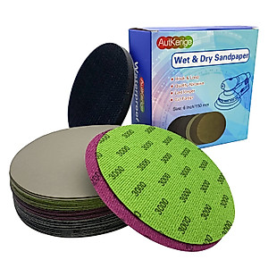 40 PCS Wet Dry Sandpaper Grit (1000 1500 2000 3000) with 1 PCS Professional Interface Pad,6 Inch Silicon Carbide Hook & Loop Sanding Disc for Auto Metal Wood Daily Polishing