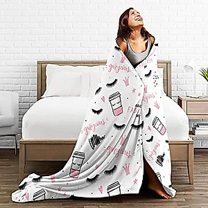 Lashes Mascara Coffee Cup Blanket Throw Blanket Lightweight Microfiber Blankets for Bed Couch Sofa Blanket Quilt 50"X40"