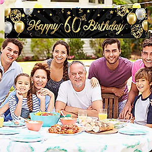 Happy 60th Birthday Banner Sign Gold Glitter 60 Years Birthday Party Decorations Supplies Anniversary Celebration Backdrop