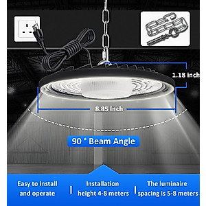 2 Pack LED High Bay Light 120W,5000K UFO Lighting with Steel Safety Rope, IP65 Waterproof Commercial LED Warehouse Lights for Shop Warehouse Factory etc. (with US Plug 5ft Cable)