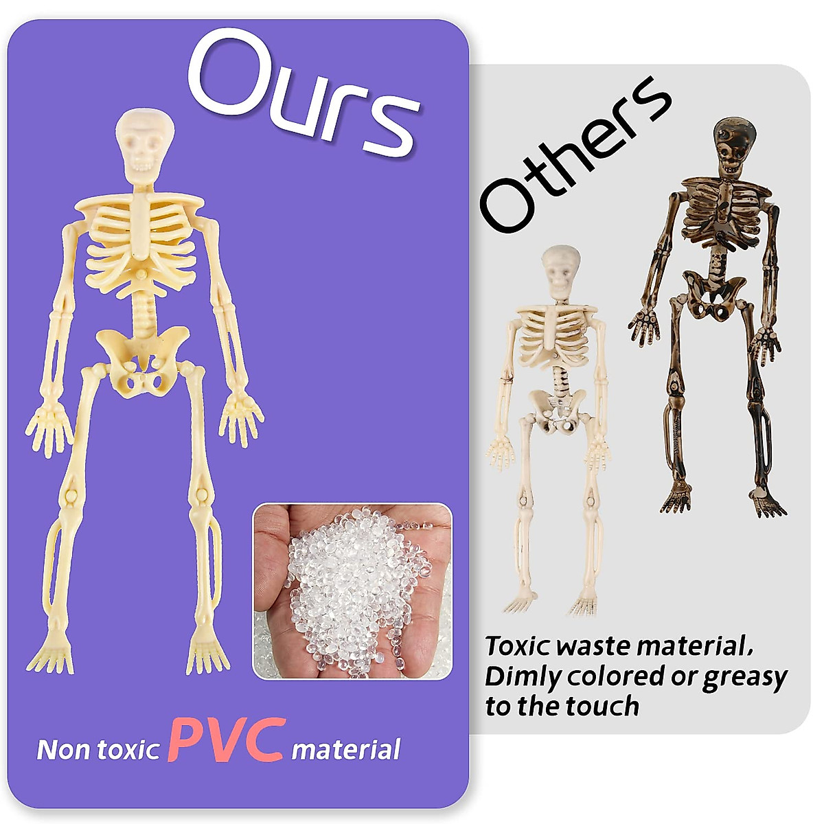 FINGOOO Mini Skeleton Figurines, 12Pcs 6 Inch Small Skeletons Halloween Decorations for Craft Haunted House Accessories Party Favors