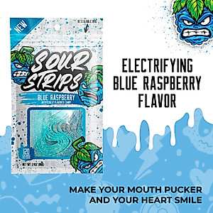SOUR STRIPS Raspberry Flavored Sour Candy Strips, Deliciously Sour Chewy Candy Belts, Vegan Friendly Candies, 12 Strips per Pack, 2 Pack