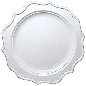 Tiger Chef 96-Pack White Color Round Scalloped Rim Disposable Plastic Plate Set for 48 Guests Includes 48 10-Inch Dinner Plates, 48 8-Inch Salad Plates - BPA-Free