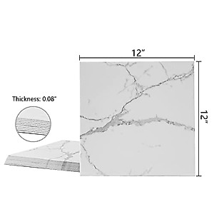 10-Sheet White Marble Backsplash Peel and Stick Flooe Tile,Back Splashes for Kitchens,Vinyl Shower Tile,12"x12",9.7sq.ft.