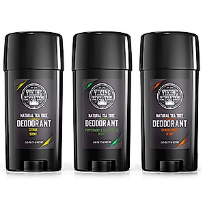 VIKING REVOLUTION - 3 Pack Natural Mens Deodorant, Aluminum Free Deodorant for Men - Long-Lasting Odor Protection and Freshness with All Natural Scents: Citrus, Peppermint & Eucaliptus, Sandalwood