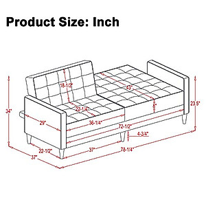 HABITRIO Loveseat, Modern Velvet Upholstered Sofa Bed w/Square Armrest, Tapered Legs, 2 Individual Backs w/ 3 Adjustable Position, 78” Sofa Couch, Easy Assembly for Living Room, Bedroom (Grey)