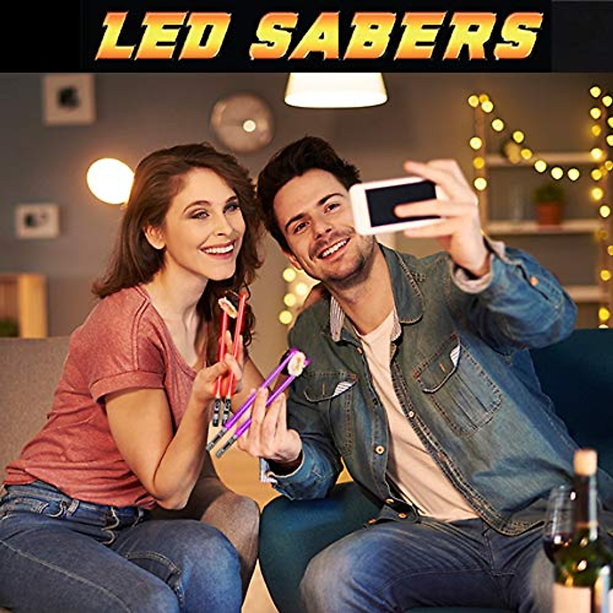 Lightsaber Chopsticks Light Up - LED Glowing Light Saber Chop Sticks - Reusable Sushi Lightup Sabers Chopstick Set Of 2 Pairs - Purple & Red