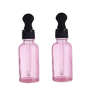 2Pcs Pink Glass Essential Oil Dropper Bottles Containers Empty Round Bottles with Glass Eye Dropper Dispenser for Transfer Storing Oils Perfume Aromatherapy Lotion Cosmetic Sample Liquid (30ML)