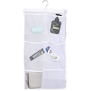 ALYER 6 Storage Pockets Hanging Mesh Shower Caddy,Space Saving Bathroom Accessories and Quick Dry Bath Organizer with Hanger,White