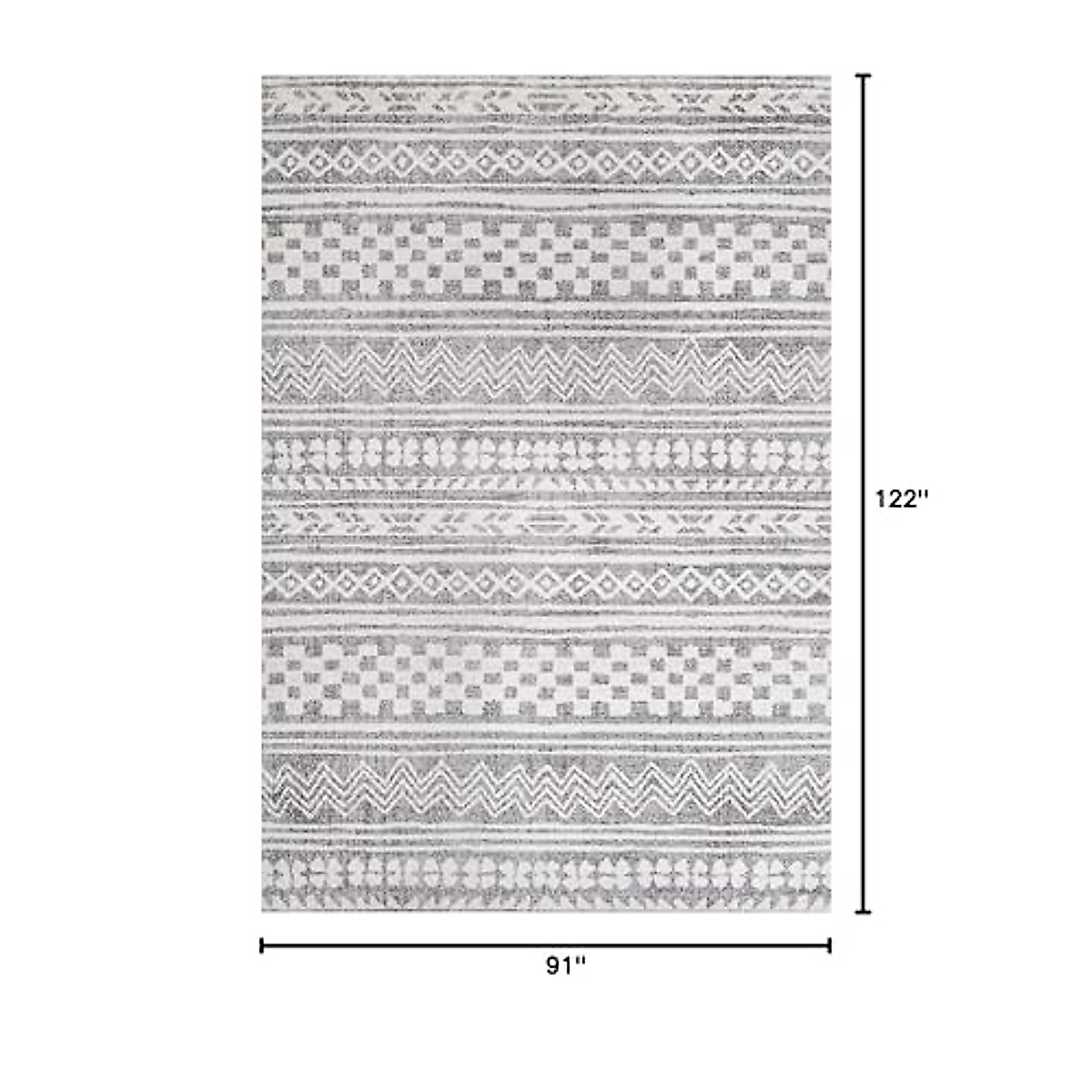 Eyely HOM303A-8 Moroccan Hype Imlil Tribal Geometric Stripe Indoor Area Rug Bohemian,Casual;Vintage, Bedroom, Kitchen, Living Room, Easy-Cleaning, Non-Shedding, 8 X 10, Light Gray/Cream
