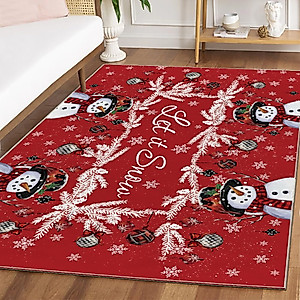 Artoid Mode Red Snowman Let It Snow Ball Christmas Area Rug, Xmas Winter Home Decor Low-Profile Washable Area Rugs for Entryway Bedroom Living Room Laundry Room Indoor 5x7 Feet
