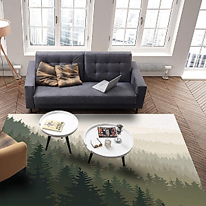 Large Area Rugs 5' x 7' Throw Carpet Floor Cover Nursery Rugs For Children/Kids, Northern World with Coniferous Trees Scandinavian Woodland, Modern Kitchen Mat Runner Rugs For Living Room/Bedroom