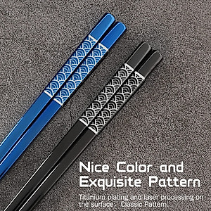 TIICOO Metal Chopsticks Reusable 18/8 Stainless Steel Chopsticks Laser Engraved Premium Titanium Multicolor Chop Sticks Dishwasher Safe Lightweight Japanese Style 5 Pairs Chopsticks Gift Set(Style 2)