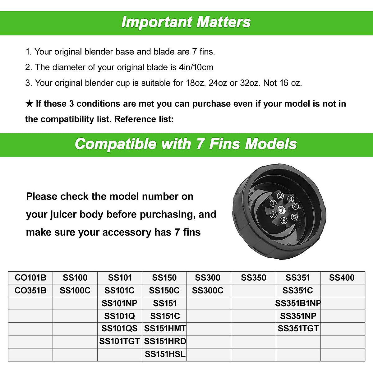 SS101 Replacement Blade for Ninja Blender Accessories, 7-Fins Blender Blade Compatible with Nutri Ninja Foodi Power Blender SS101, SS101TGT, CO351B, SS100, SS150, SS151, SS300, SS350, SS351