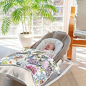 Coikll Floral Bird Butterfly Baby Blanket Cotton Cozy Throw Blanket Warm Nursery Swaddle Receiving Toddler Blankets 30" x 40