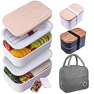 Uybieef Bento Box Adult Lunch Box with lunch bag, Japanese Lunch Box Containers for Adult, Bento lunch Box with Leakproof 54OZ White