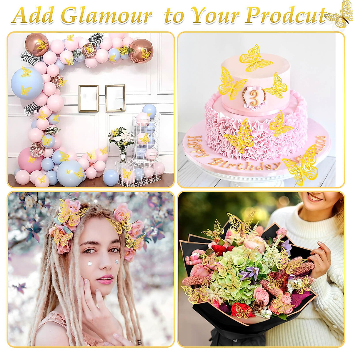 Tetutor Waterproof Flower Wrapping Paper,20 Sheets Bouquet Wrapping Paper Sheets, Floral Wrapping Paper Bouquet With Ribbons 3D Butterflies for Florist Wrap Wedding Birthday