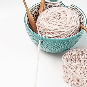 VAHIGCY Yarn Ball Holder Bowl | Round Ceramic Yarn Storage Bowl for Crocheting,Knitting Bowl Yarn Holder with Hole, Yarn Organizer Skein Bowl for Wool Balls Storage