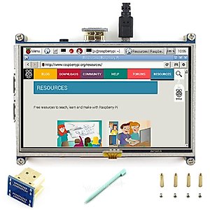 5 inch Resistive Touch Screen TFT Display 800x480 HDMI Interface LCD Direct-Connect with Raspberry Pi 3B+/3B/3A+/2B/B+/A+,Work with Raspbian/Ubuntu/Kali/Retropie