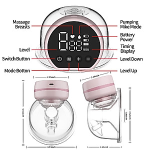 TOVVILD Wearable Breast Pump Hands Free - Electric Portable Wireless Breast Pumps, 3 Modes & 9 Levels Breastfeeding Milk Pump, Adjustable Painless Strong Suction Memory Function - 24 mm Flange