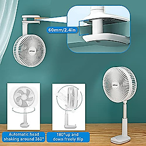 AICase Stand Fan,Clip Fan Folding Portable Telescopic Floor/USB Desk Fan with 1800mAh Rechargeable Battery, 3 Speeds Super Quiet Adjustable Height and Head Great for Office Home Outdoor Camping