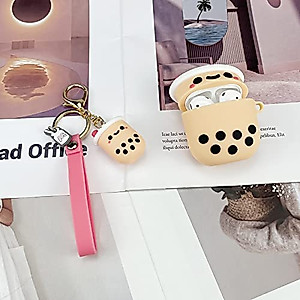 AIIEKZ Cute Airpods Case with Boba Keychain,Girly Pink Boba Milk Tea Silicone Protective Case Compatible with AirPods 2&1 Generation Case for Girls and Women