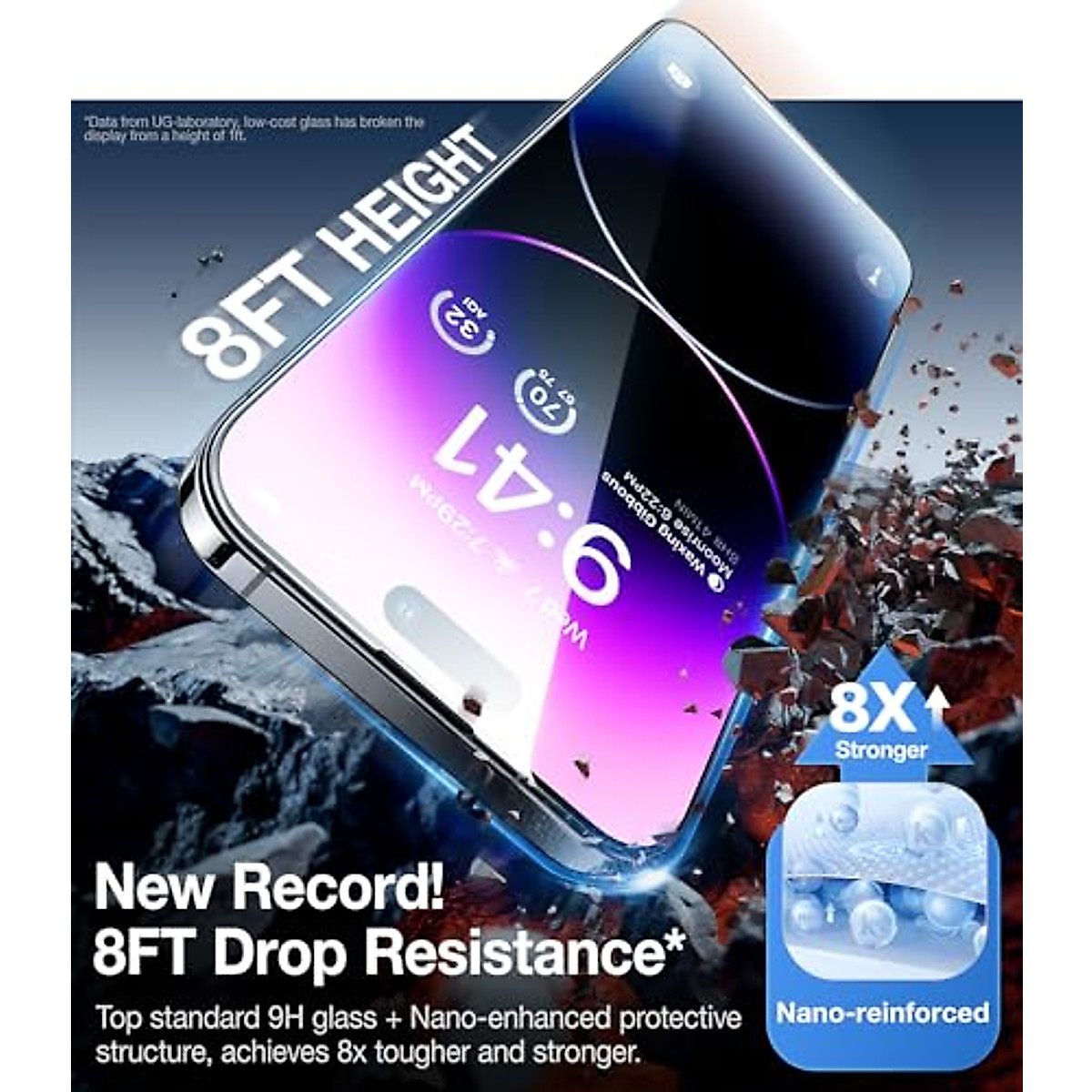 UltraGlass UNBREAK TOP 9H+ Glass for iPhone 14 Pro Max Screen Protector [Military SGS Shatterproof & Longest Durable] Screen Protector 14 Pro Max Tempered Glass, Anti-fingerprint, 2 Packs