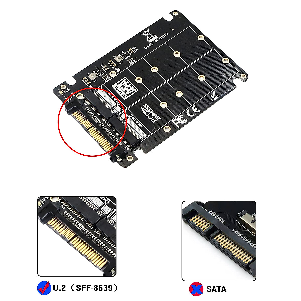 CERRXIAN SFF-8639 NVME U.2 to NGFF M.2 M Key & B Key SSD Adapter for 2280 2260 2242 2230 SSD (Not SATA Interface)