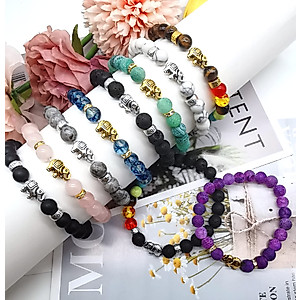 SAMOCO 10PCS 8MM Chakra Bead Bracelet Elephant Gifts for Women Men Handmade Gemstone Bracelets Stretch Bracelet Crystal Lava Rock Reiki Yoga Balancing Bracelets