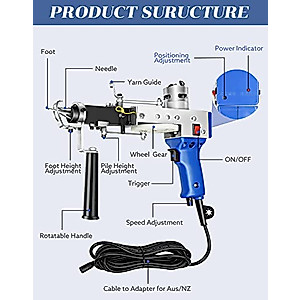 Tufting Gun, Carpet Weaving Machine, 2 in 1 Cut and Loop Pile Electric Tufting Gun, 5-45 Stitches/s High Speed Rug Gun, 4-19mm Adjustable Pile Height, Hand Tufting Gun for Handmade DIY (Tufting cloth)