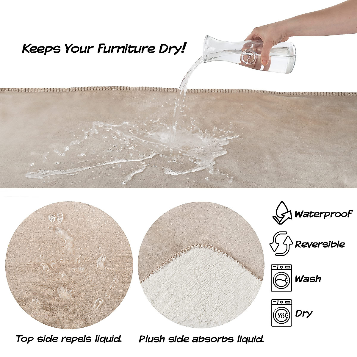 PETMAKER Waterproof Pet Blanket - 30x40-Inch Reversible Sherpa Fleece Throw Protects Couches, Cars, and Beds from Spills, Stains, and Fur (Tan)