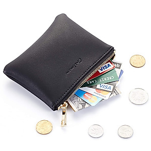 Chelmon Vegan Leather Coin Purse Pouch Change Purse With Zipper For Men Women (Black Up)