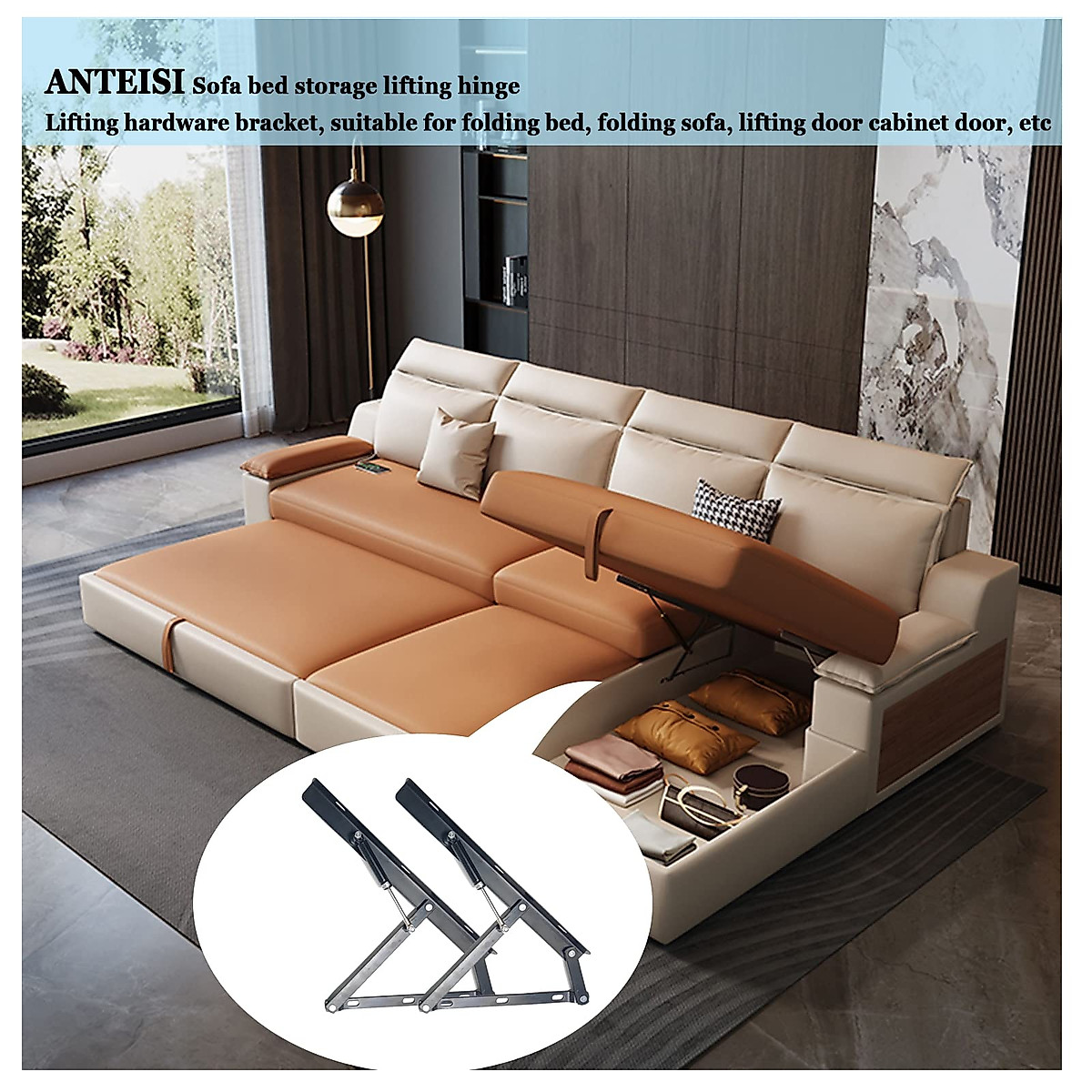 Sofa Bed Storage Lift Hinge, Adjustable Folding Sofa Storage MechanismHinge，Lifting Storage Sofa Hinge，Saving DIY Engineering Furniture Hardware, Black (2pcs)