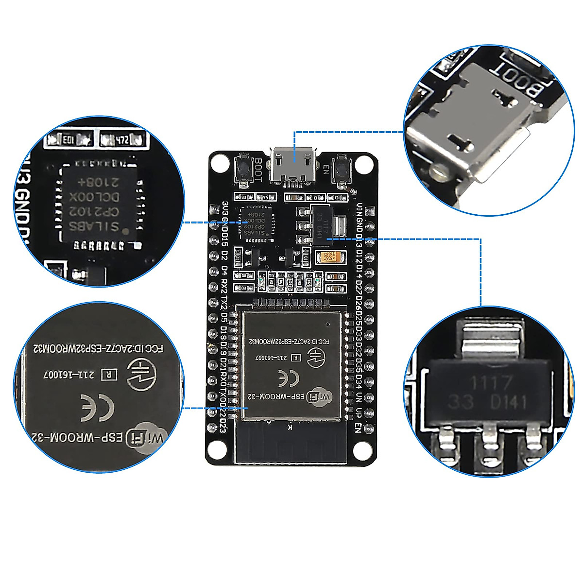 DIANN ESP32 ESP-WROOM-32 ESP-32S Development Board CP2102 Ultra-Low Power Dual Core ESP32-DevKitC-32 with Expansion Board