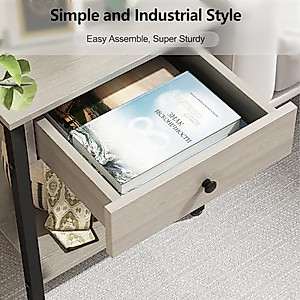 Ecoprsio Nightstand Set of 2 Modern End Table Side Table with Drawer and Storage Shelf Wood Night Stand Greige Bedside Table for Bedroom, Living Room, Sofa Couch, Hall, Easy Assembly, Greige