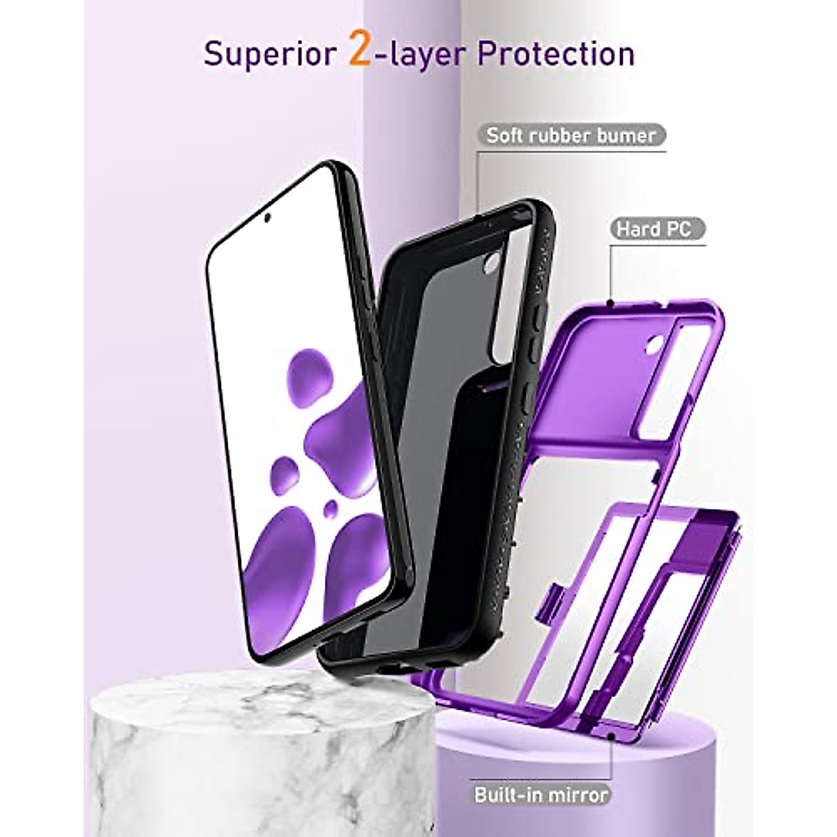 WeLoveCase Samsung Galaxy S22 Case Wallet Case with Credit Card Holder & Hidden Mirror, All-Round Protection Shockproof Phone Cover Designed for Samsung Galaxy S22 5G, 6.1 inch Purple