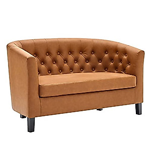 Modway Prospect Upholstered Contemporary Modern Loveseat In Tan Faux Leather