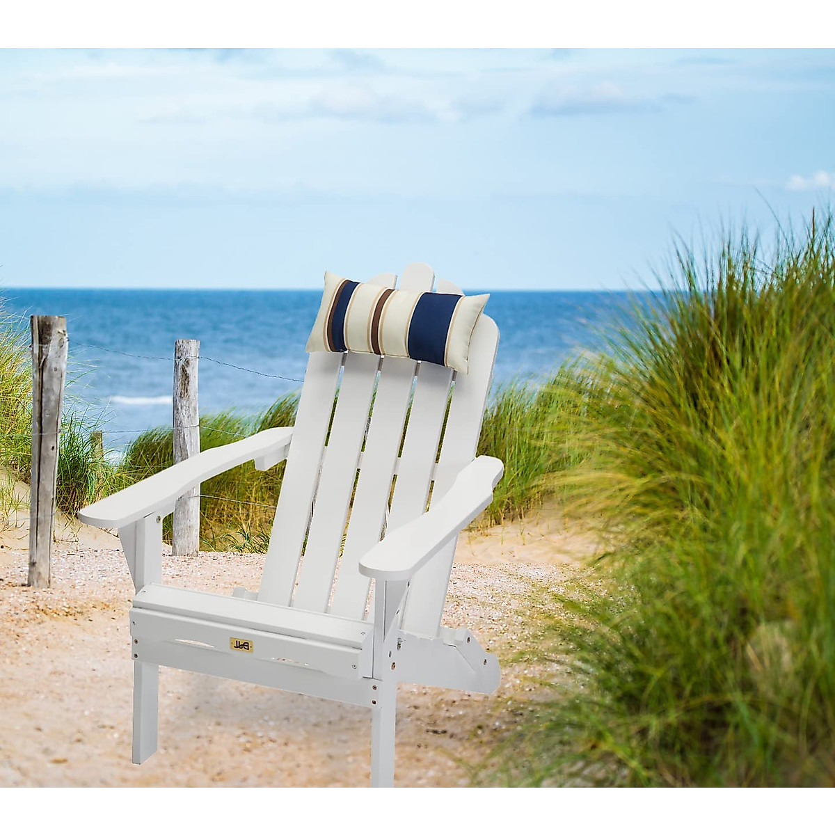 Anraja Outdoor Patio Wood Folding Adirondack Chair Outside with Cushion for Outdoor Porch, Yard, Garden, Pool, White