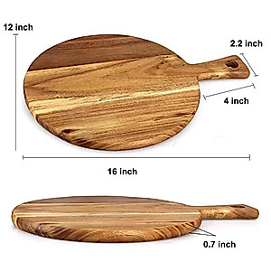 Acacia Wood Cutting Board with Handle Wooden Chopping Board Round Paddle Cutting Board for Meat Bread Serving Board Charcuterie Board Chopping Blocks Circular Circle Carving Cutting Board