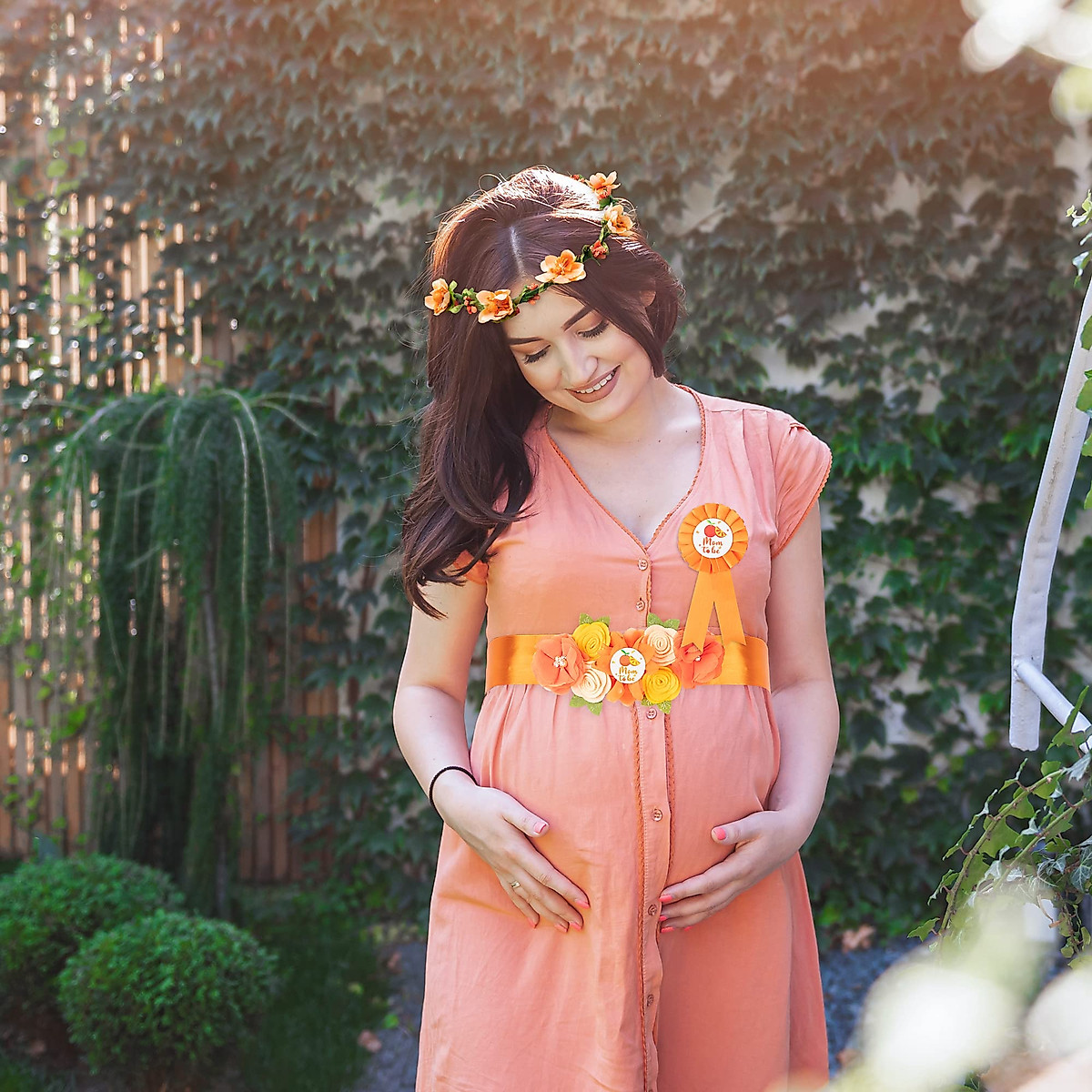 Little Cutie Citrus Maternity Sash Mom to Be & Daddy to Be Corsage Orange Clementine Flower Crown Pregnancy Sash Decoration Autumn Baby Shower Kit Party Favors Pregnancy Photo Prop Gift