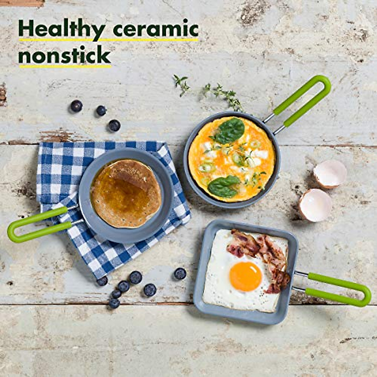 GreenPan Mini Healthy Ceramic Nonstick, 5" Square Egg Pan, PFAS-Free, Dishwasher Safe, Stay Cool Handle, Black