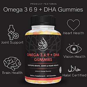Iman Vitamins Halal Omega 3 6 9 + DHA Gummies for Adults | Supports Eyes, Brain, Immune & Heart Health | Vegetarian & Gluten Free| Vitamin C, Essential Fatty Acids & Plant-Based | 60 Count
