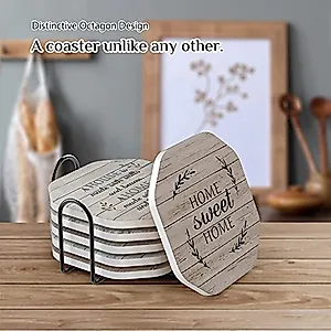 UMIRRO Rustic Farmhouse Coasters for Coffee Table Decor, Ceramic Coaster Set with Holder for Wooden Table, Cute Cup Coasters for Drinks Absorbent, Housewarming Gifts for New House/Home, 4", 6 Pack