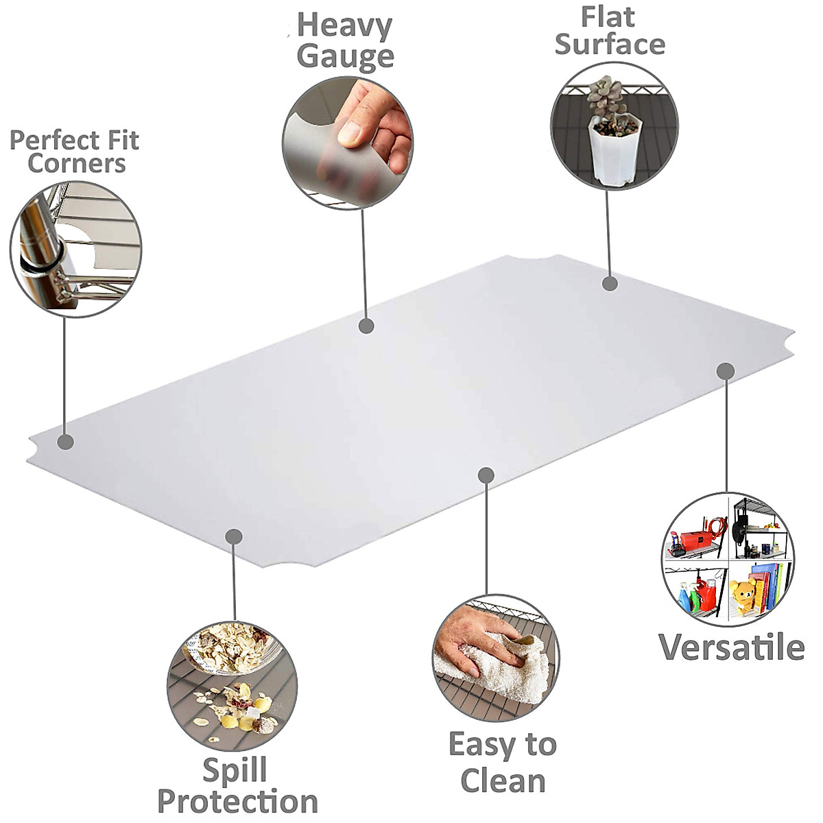 ACHub Wire Shelf Liners 18 x 48, Set of 5 & Bonus S-Shaped Hooks, Waterproof, Heavy Duty, Translucent Plastic Liners for Wired Rack Shelving Grey