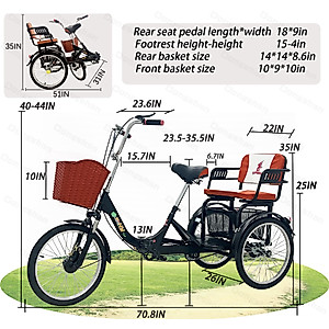Adult Tricycle Folding Bicycle Comfortable seat 3 Wheel Bicycle Rear Enlarged Vegetable Basket Double Chain 20inch Shock Absorber Front Fork for Parents and Children Maximum Load 440lbs (Black)