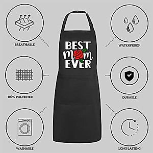 Oxpaynop Best Mom Ever Gifts, Cooking Aprons for Women with Pockets, Water Resistance apron Birthday Gift for Mother Wife Grandma (Best mom ever)